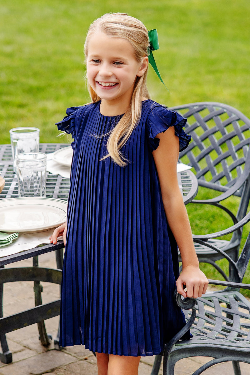 Piper Pleated Dress - Nantucket Navy – Merriment On Main